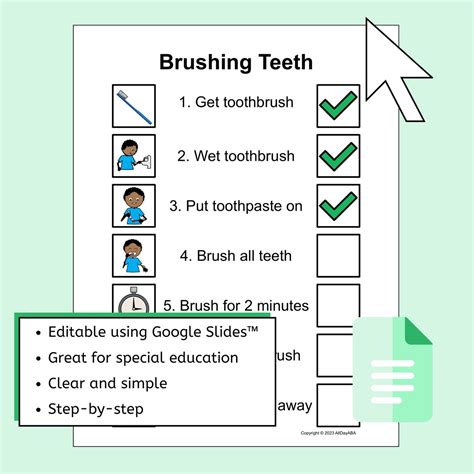 Brushing Teeth Task Analysis Editable Visual Steps And Data Sheet For