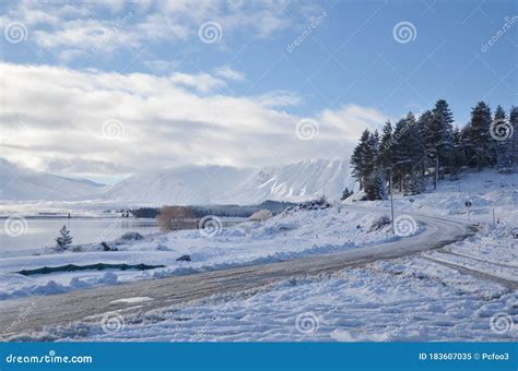 Winter Scene Of Lake Tekapo After Heavy Snow Fall Stock Image Image