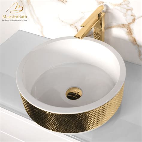 Hive Bathroom Vessel Sink White And Gold
