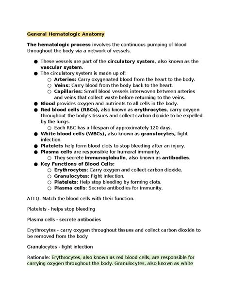 Hematology General Hematologic Anatomy The Hematologic Process