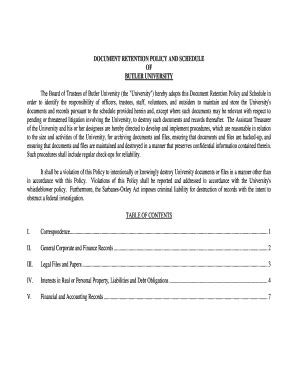 Fillable Online DOCUMENT RETENTION POLICY AND SCHEDULE Fax Email Print PdfFiller