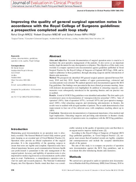 Pdf Improving The Quality Of General Surgical Operation Notes In