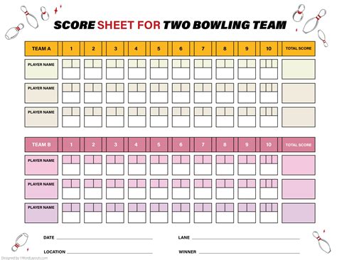 Two Teams Bowling Score Sheet Template Wordlayouts