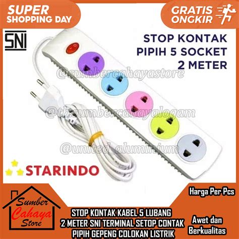 Jual Stop Kontak Kabel 5 Lubang 2 M Meter Sni Terminal Kuningan Setop