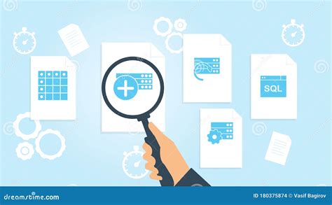 Database Server File Document Research Vector Illustration Document With Search Icons File