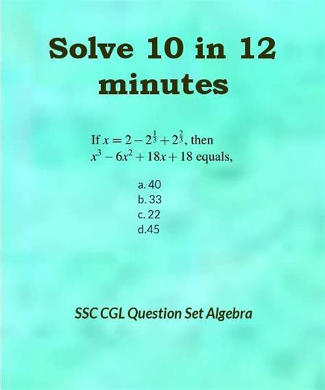 Ssc Cgl Level Algebra Question Set 9 Algebra Math Problem Solving