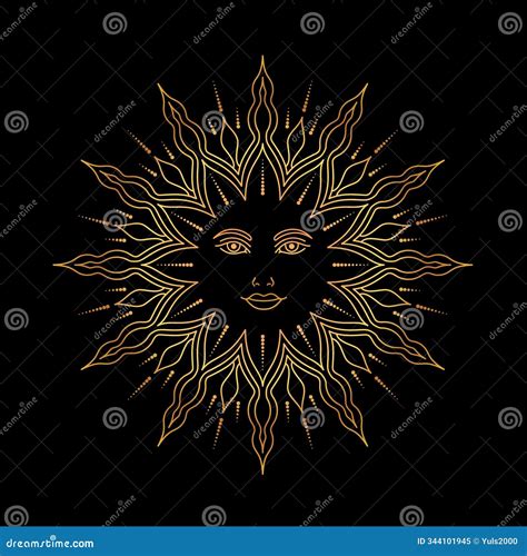 Esoteric Sun In Line Art Style Stock Vector Illustration Of Vector Design 344101945