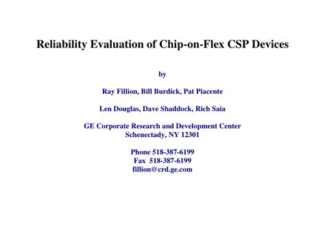 Pdf Reliability Evaluation Of Chip On Flex Csp Devices