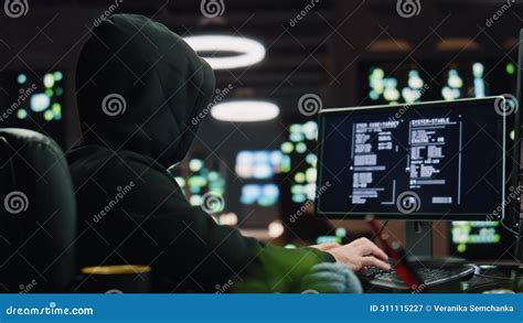 Hacker Masked Embedded In Computer Cpu Central Core Printed Circuit