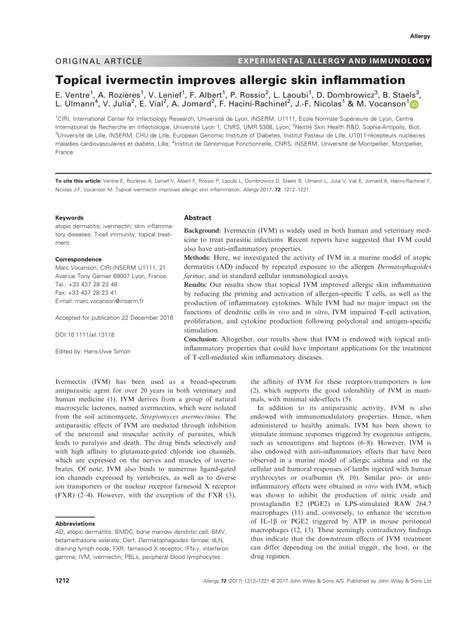 Pdf Topical Ivermectin Improves Allergic Skin Inflammation