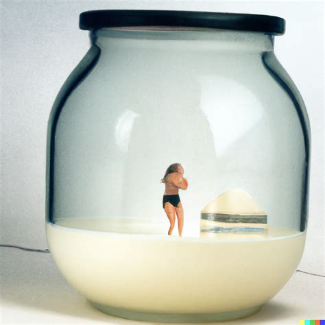 Dall· E 2022 09 07 17 37 53 Photography Of A Tiny Woman Wearing A Bikini Inside A Giant Glass