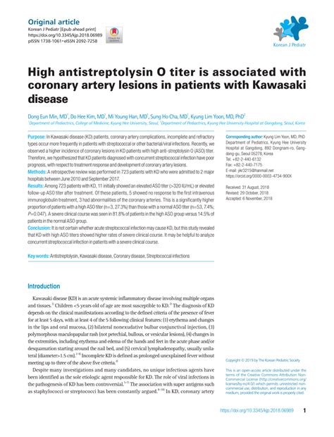 Pdf High Antistreptolysin O Titer Is Associated With Coronary Artery