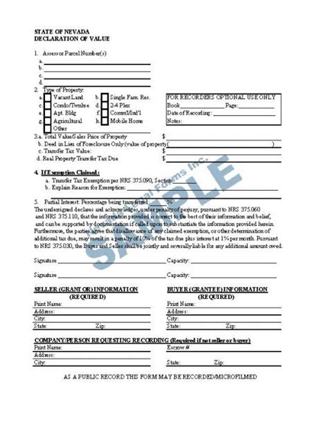 Declaration Of Value Nevada Legal Forms And Services