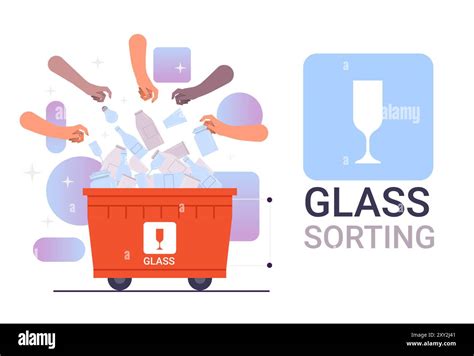 Glass Sorting Waste Management Hands Placing Glass Items In Red Bin