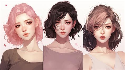 Premium Photo Three Anime Girls Soft Pastel Portrait Different Hair Colors Sensual Faces