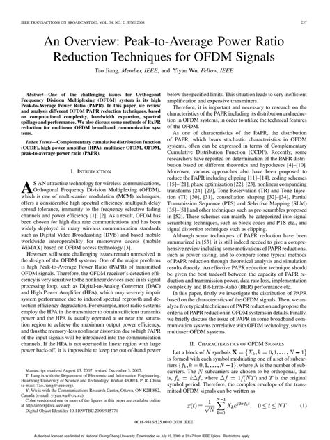 Pdf An Overview Peak To Average Power Ratio Reduction Techniques For Ofdm Signals