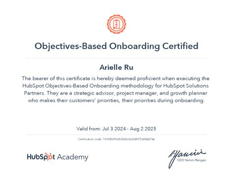 Hubspot Academy Objectives Based Onboarding Certification