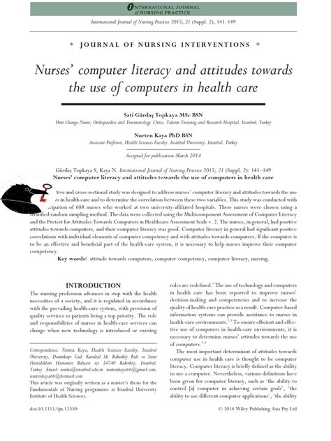 Sci Hub Nurses Computer Literacy And Attitudes Towards The Use Of