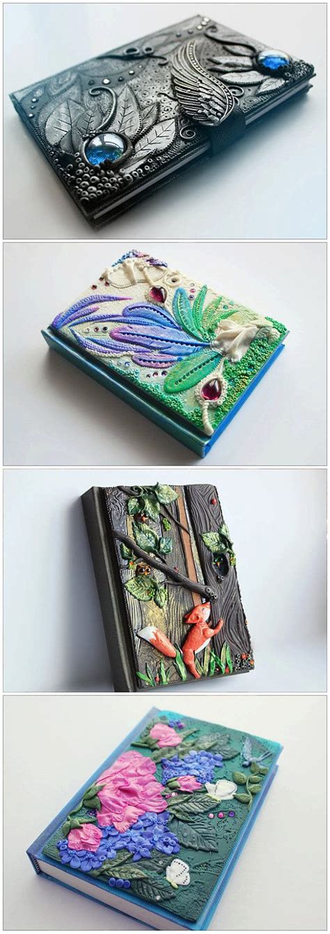 Polymer Clay Hand Sculpted Journal Covers By Amandarinduck Glass Drop Cabochons And S… Fimo