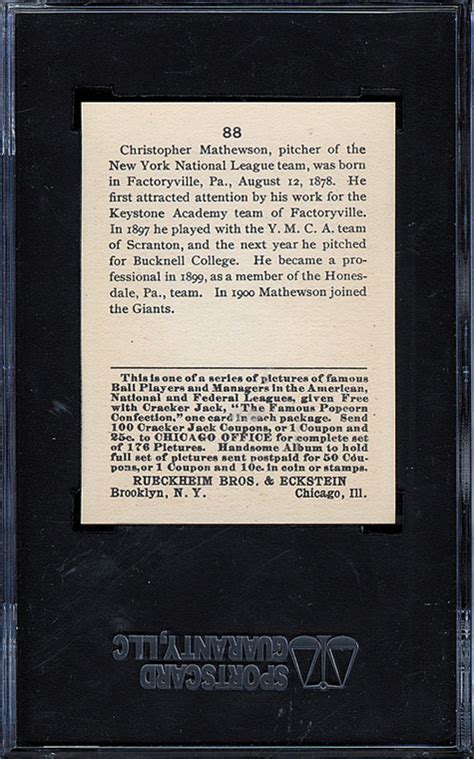 1915 E145 Cracker Jack 88 Christy Mathewson Sgc Mint 96 Highest Graded Rea Archive