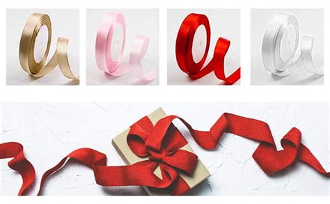 Satin Ribbon 4 Colours Thin Ribbon 10mmx22m Coloured Ribbons Solid