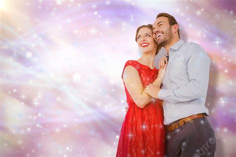 Composite Photo Of A Youthful Couple In A Warm Embrace Photo Background