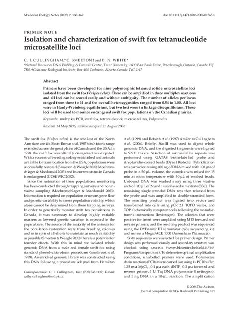 Pdf Isolation And Characterization Of Swift Fox Tetranucleotide Microsatellite Loci Clio