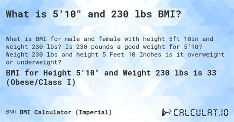 What Is 5ft 10in And 230 Lbs Bmi Calculatio