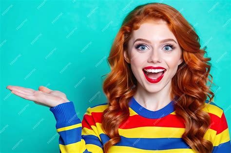 Attractive Redhead Girl Promoter Holding Something In Hand Isolated