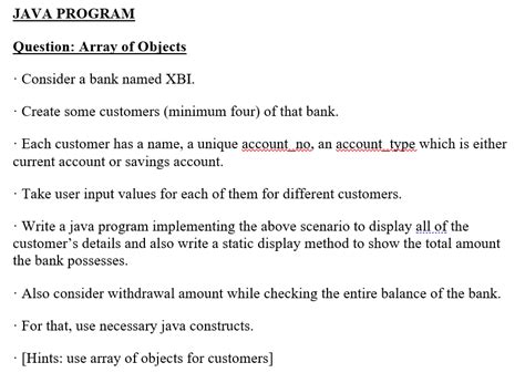 Solved JAVA PROGRAM Question Array Of Objects Consider A Chegg Com