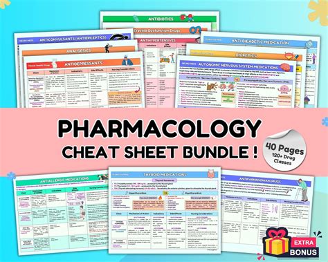 Pharmacology Cheat Sheet Bundle Nursing Notes Study Guide 120 Drug