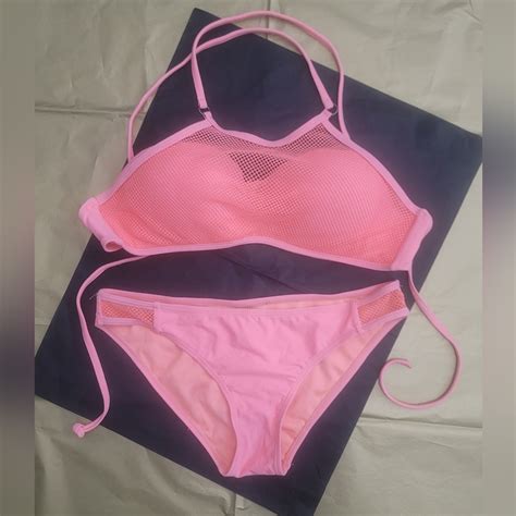Y2k Tinibikini Pink And Peach Mesh Overlay Bikini Gem