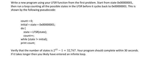 solved write a new program using your lfsr function from the