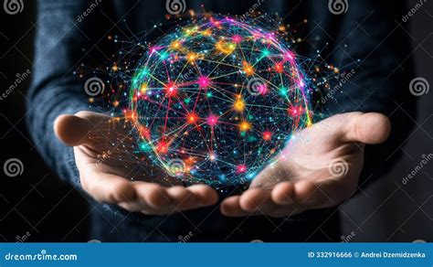 Man Holds A Colorful Abstract Sphere Which Represents The Global Data