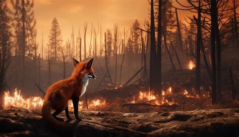 Premium Photo A Fox Stands In Front Of A Burning Forest