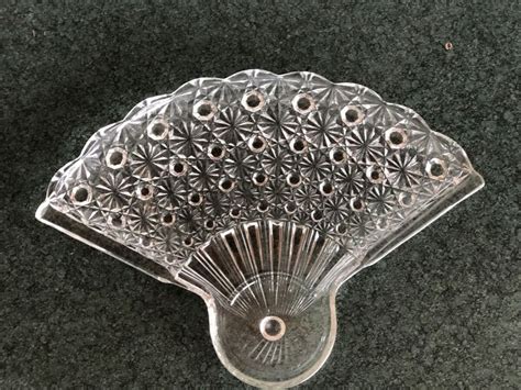 4 Vintage Daisy And Button Fan Shaped Clear Glass Snack Plate 105 X 75