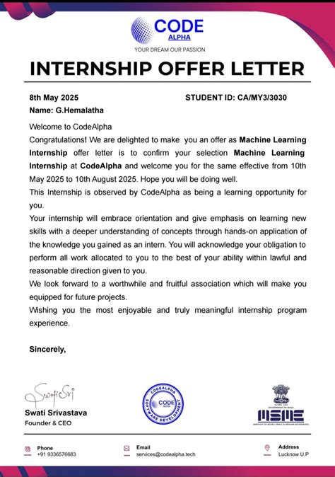 Internship Summerinternship Codealpha Internship Skills G Hemalatha