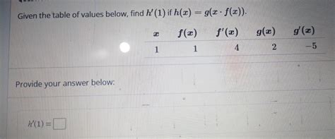 Solved Given The Table Of Values Below Find H If Chegg