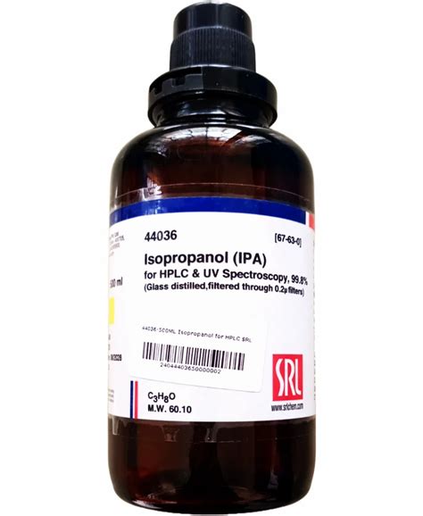 Srl Isopropanol Ipa For Hplc And Uv Spectroscopy 998 500ml Cas 67