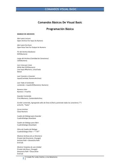 Comandos Visual Basic Comandos Básicos De Visual Basic Programación Básica