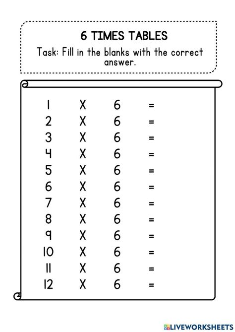 6 Times Tables Interactive Worksheet Live Worksheets