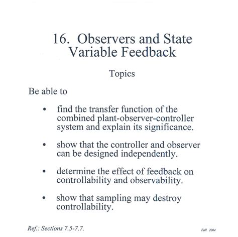 Notes On Observable And State Variable Feedback Ecse 6400 Docsity