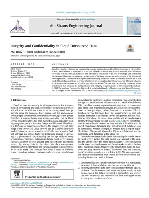 Integrity And Confidentiality In Cloud Outsourced Data Pdf Encryption Cryptography