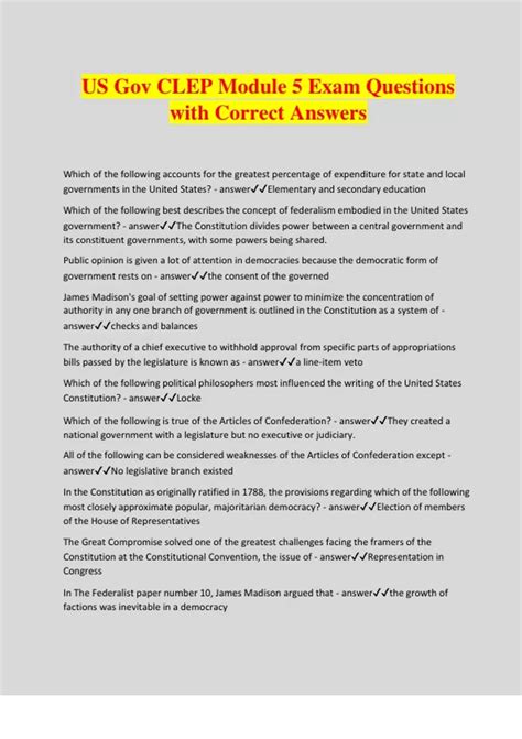 Us Gov Clep Module 5 Exam Questions With Correct Answers American Government Clep Stuvia Us