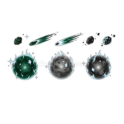 Cartoon Space Elements Set Planets Comets And Asteroids Stock Illustration Illustration Of