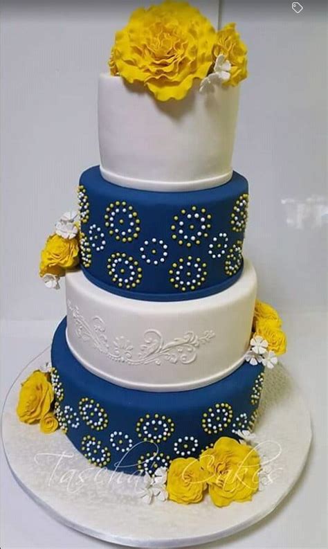 Clipkulture Yellow White And Blue Shweshwe Traditional Wedding Cake