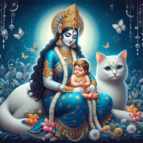 षष्ठी माता देवी Shasthi Mata Devi Hindu Catgod Goddess Artwork Cute