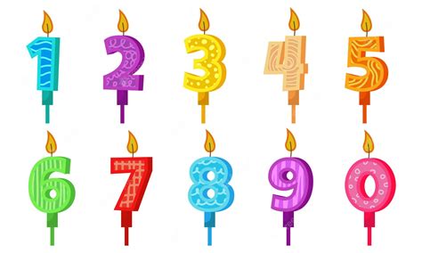 Premium Vector Birthday Candles With Numbers And Fire Set Colored