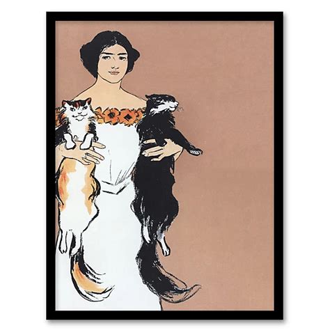 Edward Penfield Framed Wall Art Print Woman Holding Two Cats Drawing