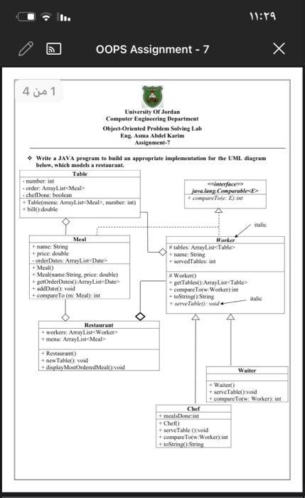 Solved S Oops Assignment 7 X University Of Jordan Computer